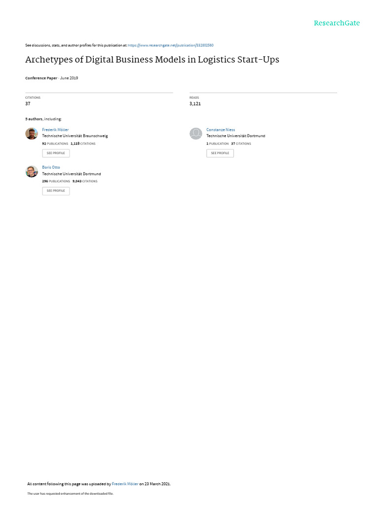 Archetypes of Digital Business Models in Logistics Start-Ups | PDF ...