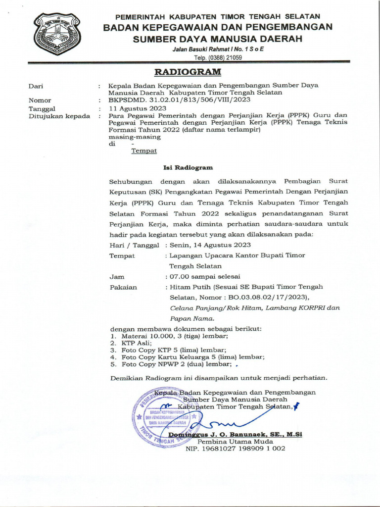 Radiogram P3K Guru + Catatan Tambahan - Revisi Nama | PDF | Travel