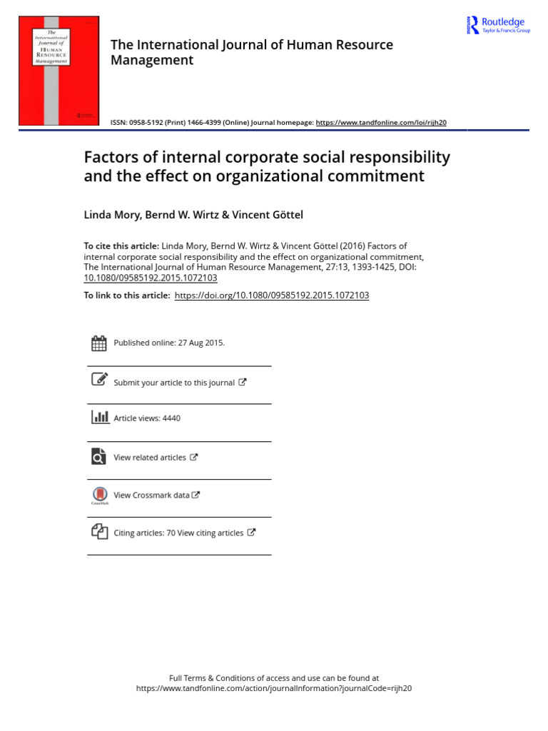 Factors of Internal Corporate Social Responsibility and The Effect On Organizational Commitment ...
