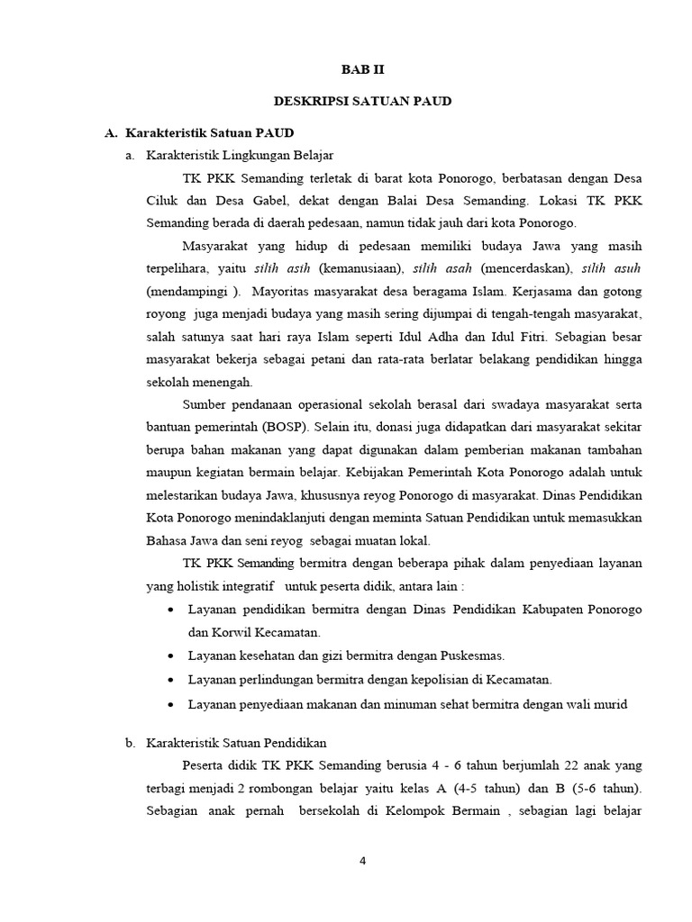 Bab Ii Deskripsi Satuan Paud - Revisi - KSP | PDF