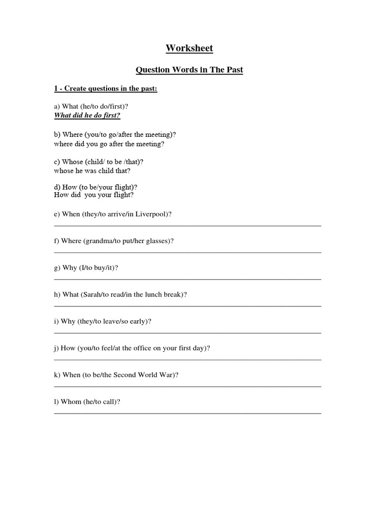 B34-Question+Words+in+The+Past | PDF