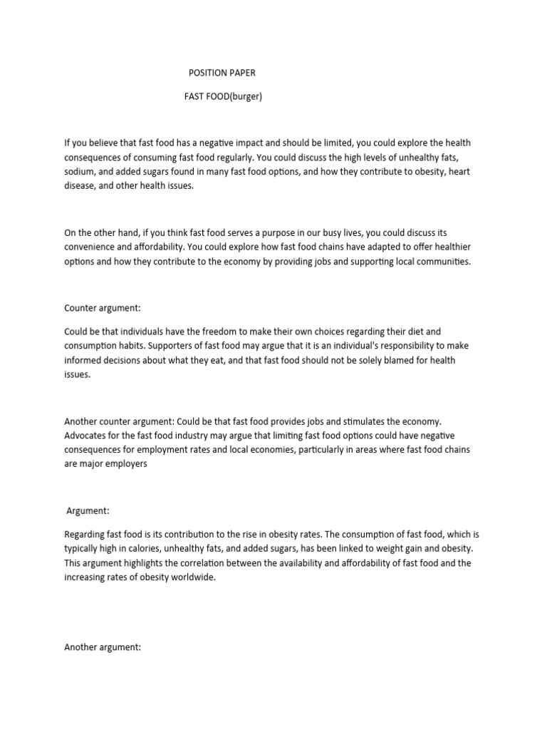POSITION PAPER-WPS Office | PDF | Foods | Fast Food
