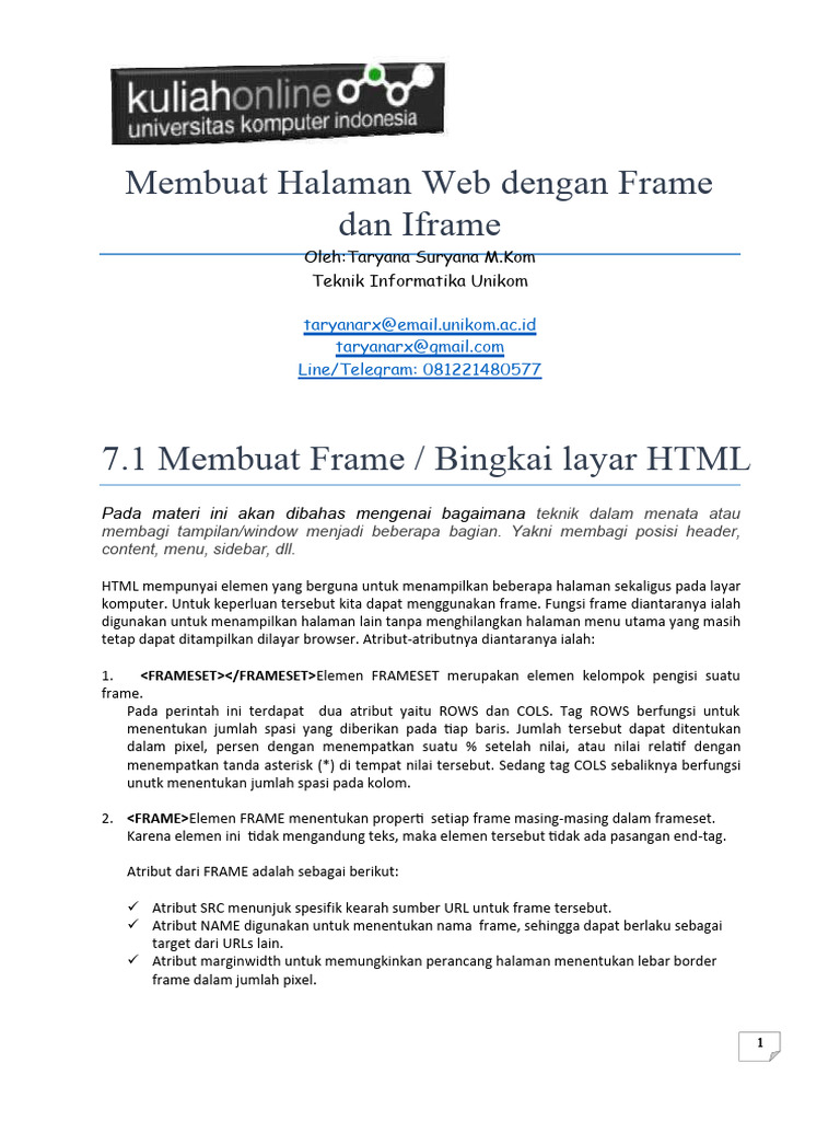 Materi 7-1. Membuat Halaman Web Dengan Frame Dan Iframe | PDF