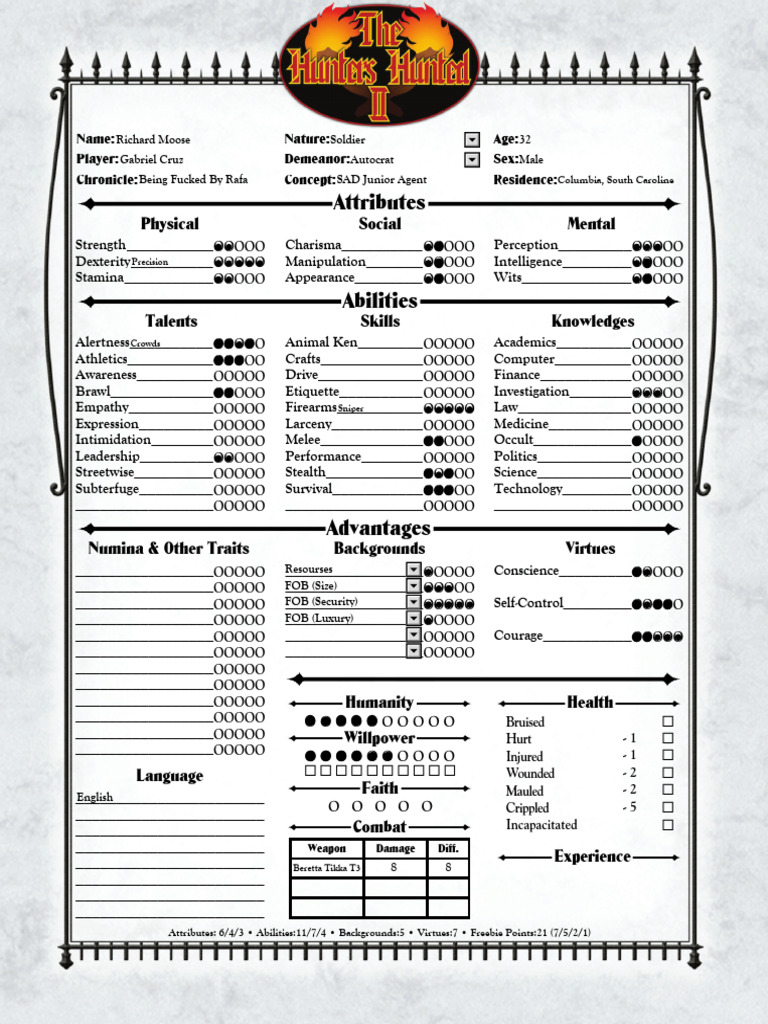 Ficha de Vampiro 20 | PDF