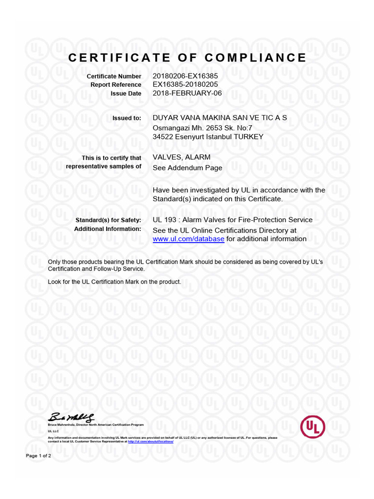 Y-4010 Wet Alarm Valve - Ul | PDF | Equipment | Gas Technologies