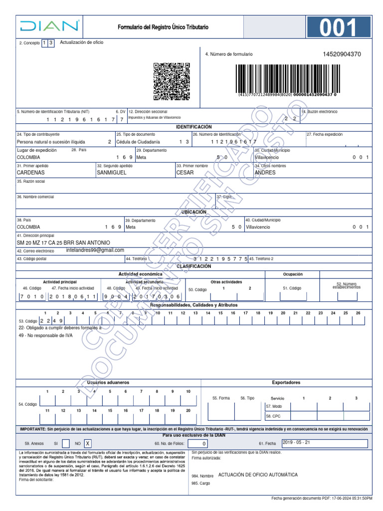 Ejemplo Rut Colombia | PDF