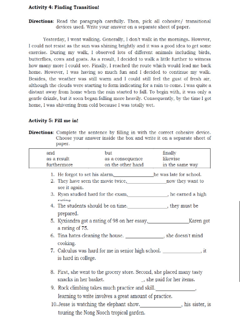 Worksheet Cohesive Devices | PDF