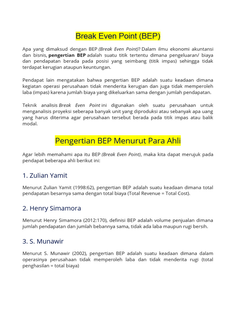 Pengertian dan Rumus Break Even Point | PDF | Bisnis | Komputer