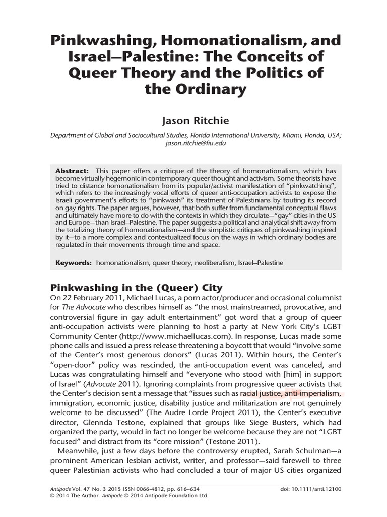 Pinkwashing, Homonationalism, and Israel-Palestine - The Conceits of ...