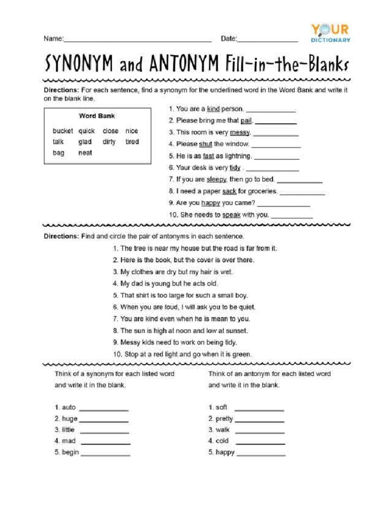 Synonym Antonym Worksheet | PDF