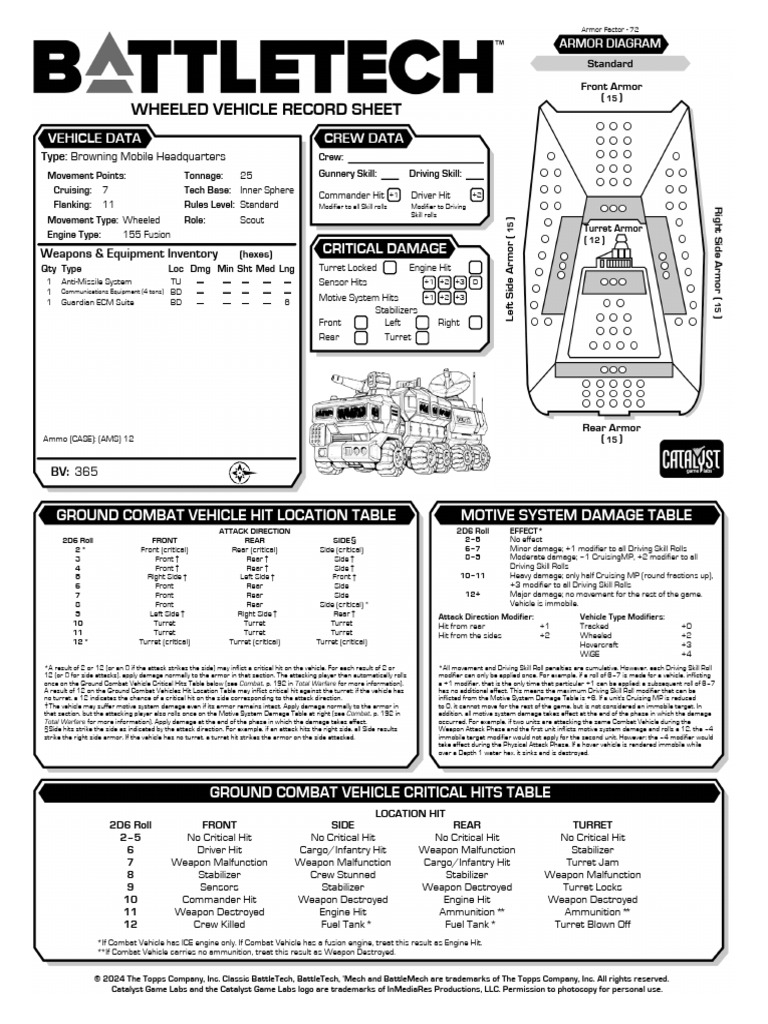Record Sheets | PDF | Battle Tech | Tanks