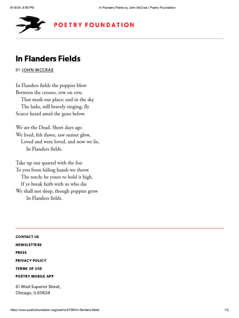 In Flanders Fields by John McCrae - Poetry Foundation | PDF