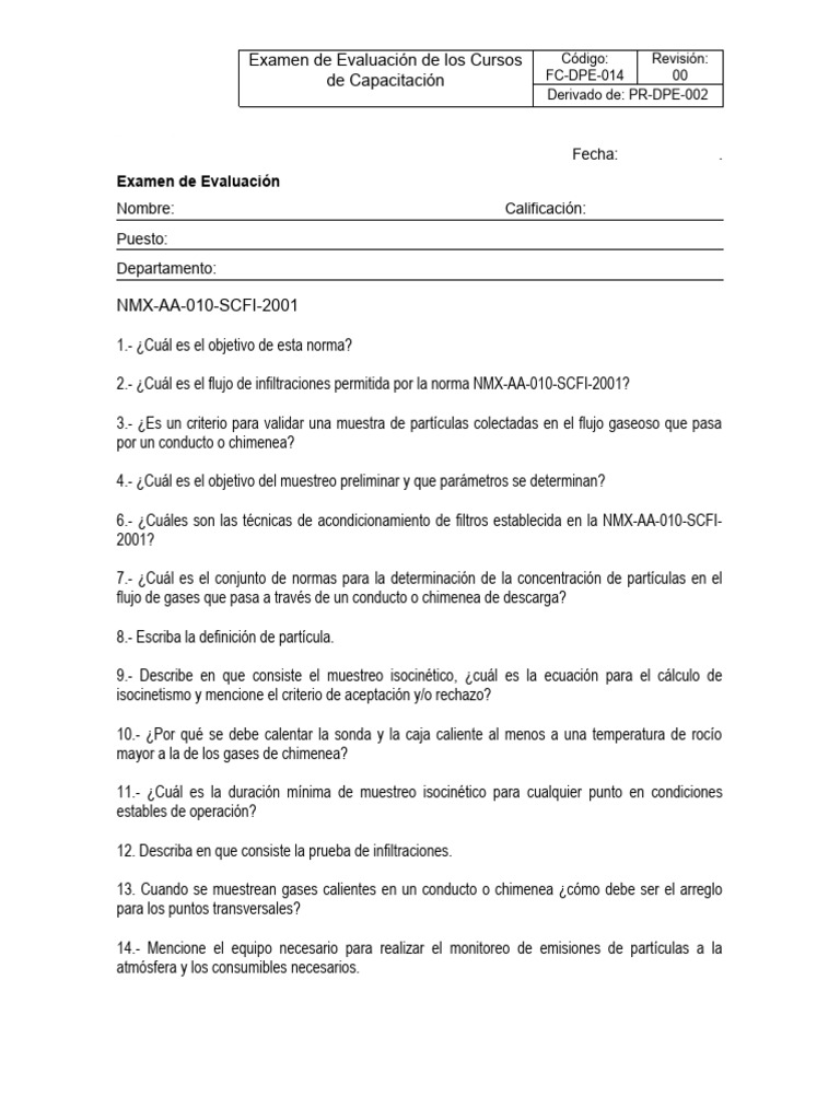 Examen NMX-AA-010-SCFI-2001 2017 | PDF | Gases | Chimenea
