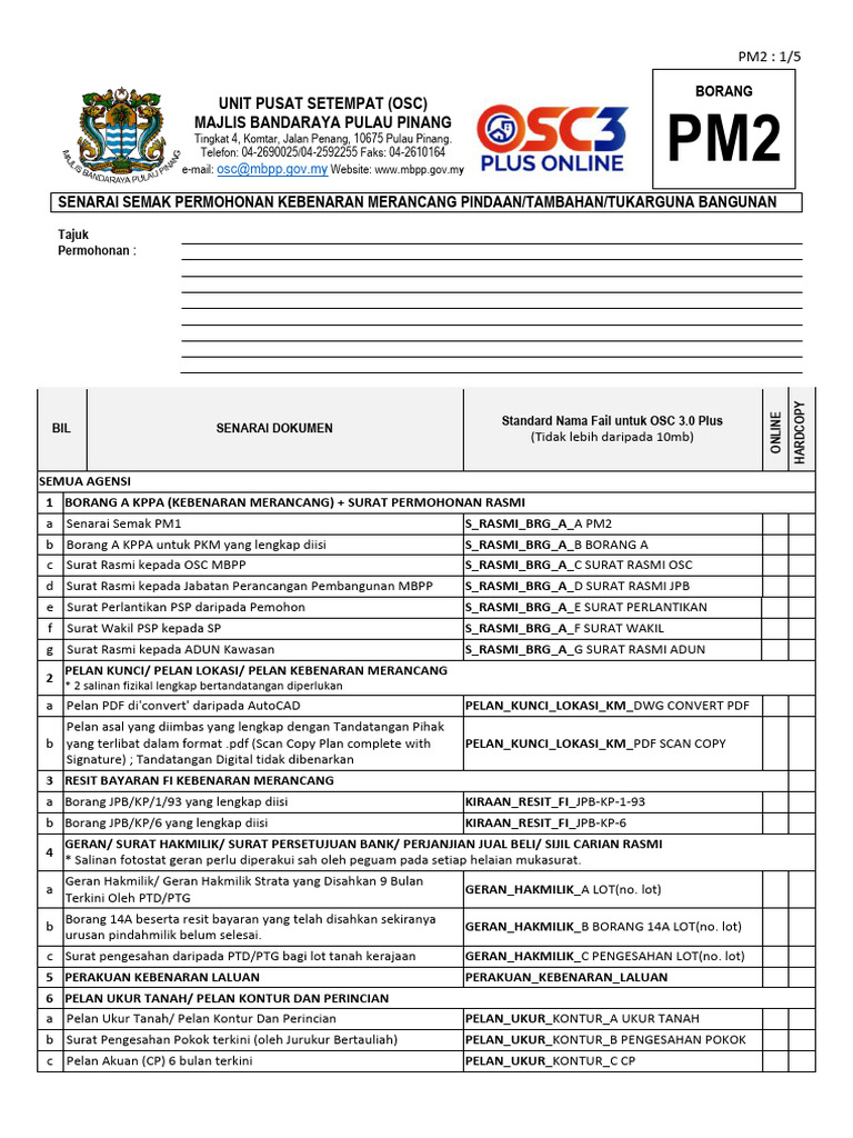 pm2---senarai-semak-permohonan-kebenaran-merancang-pindaantambahantukarguna-bangunan1 | PDF