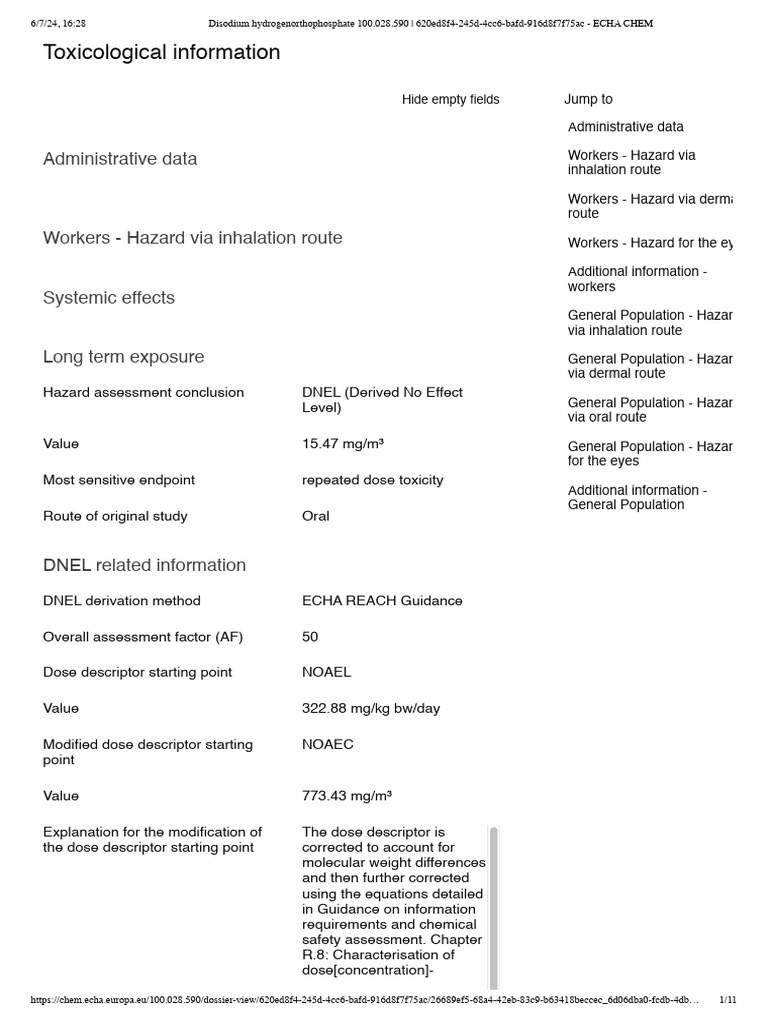 Disodium Phosphate - Toxicological Information | PDF | Phosphate | Toxicity