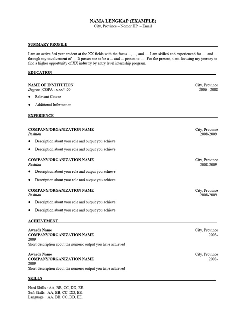 Template CV MIT - Cocok Untuk Pemula | PDF