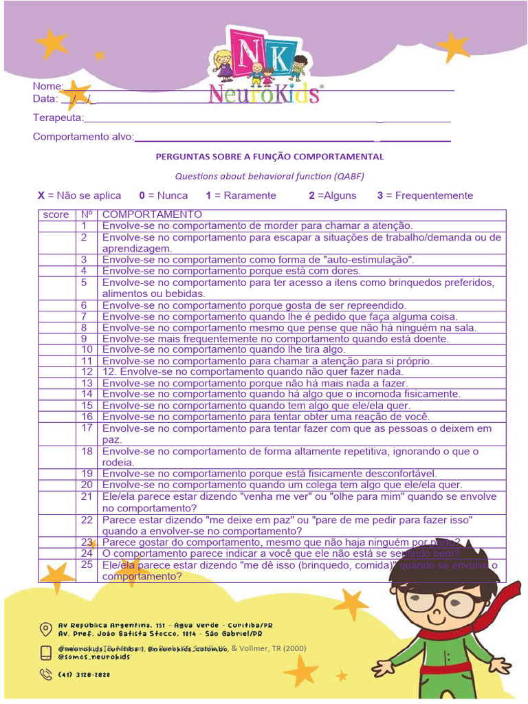 (Qabf) Perguntas Sobre A Função Comportamental - Qabf | PDF