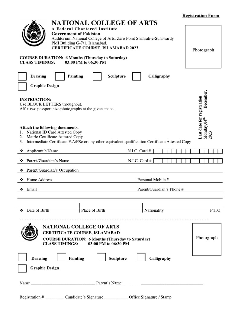 Registration Form 6 Month Islamabad 17 11 23 | PDF | Fee