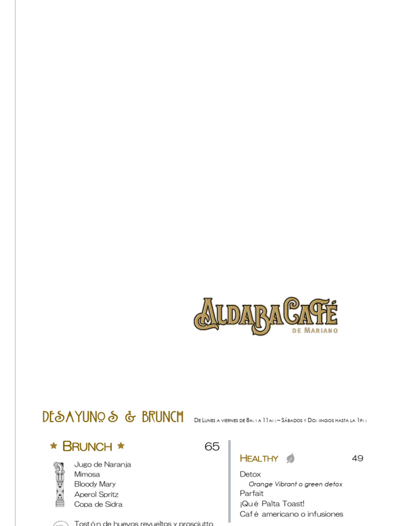 Menú de Desayunos y Brunch | PDF | Vinagreta | Postres