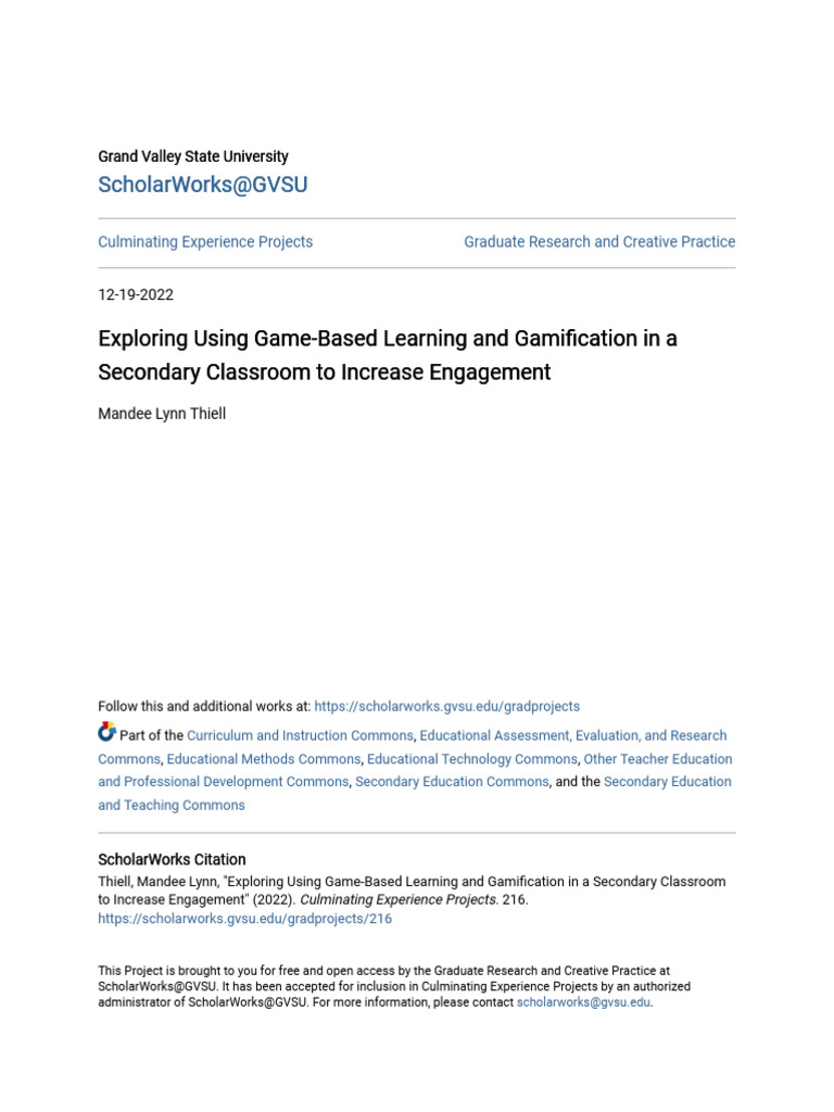 Exploring Using Game-Based Learning and Gamification in A Seconda | PDF | Motivational | Motivation