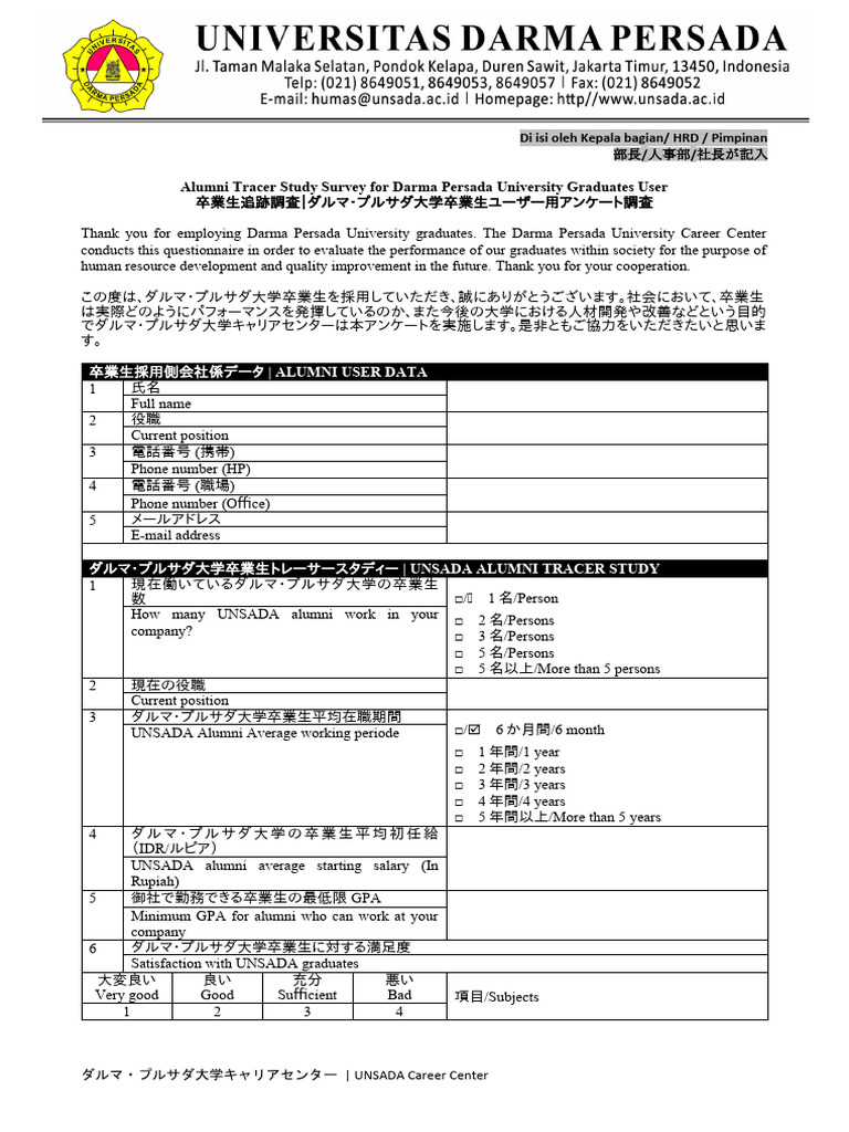 Kuisioner Tracer Study_PENGGUNA LULUSAN_ENG-JPN | PDF