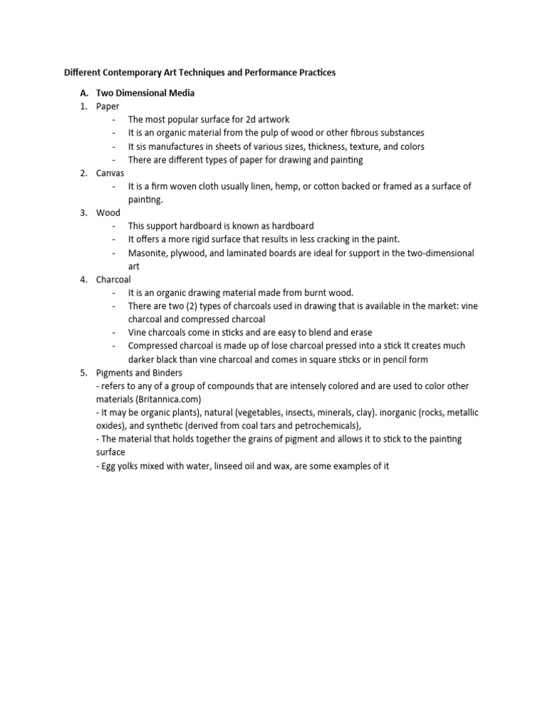 Different Contemporary Art Techniques and Performance Practices | PDF ...