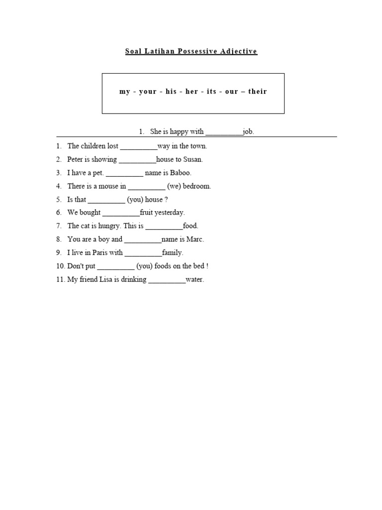Soal Latihan Possessive Adjective Kelas 5 | PDF