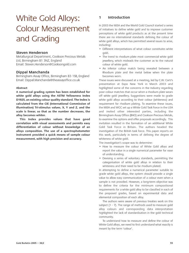 Grading White Gold Alloy Colors | PDF | Color | Light