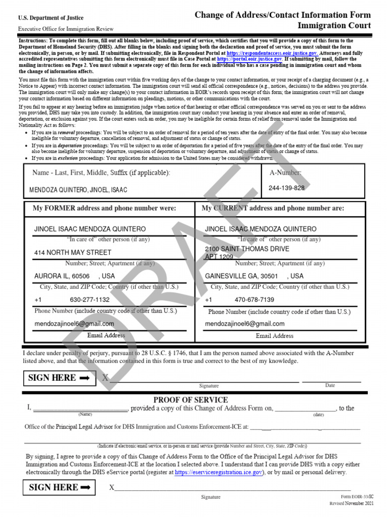 Eoir Form 33 Draft | PDF | Judiciaries | Justice