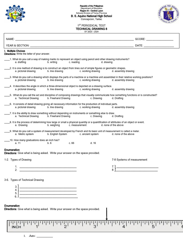 TD 1st Periodical Test | PDF | Technical Drawing | Drawing