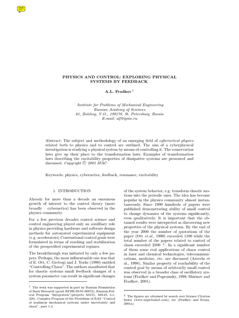 Physics and Control, AL Fradkov, 2001, (7p) | PDF | Chaos Theory ...