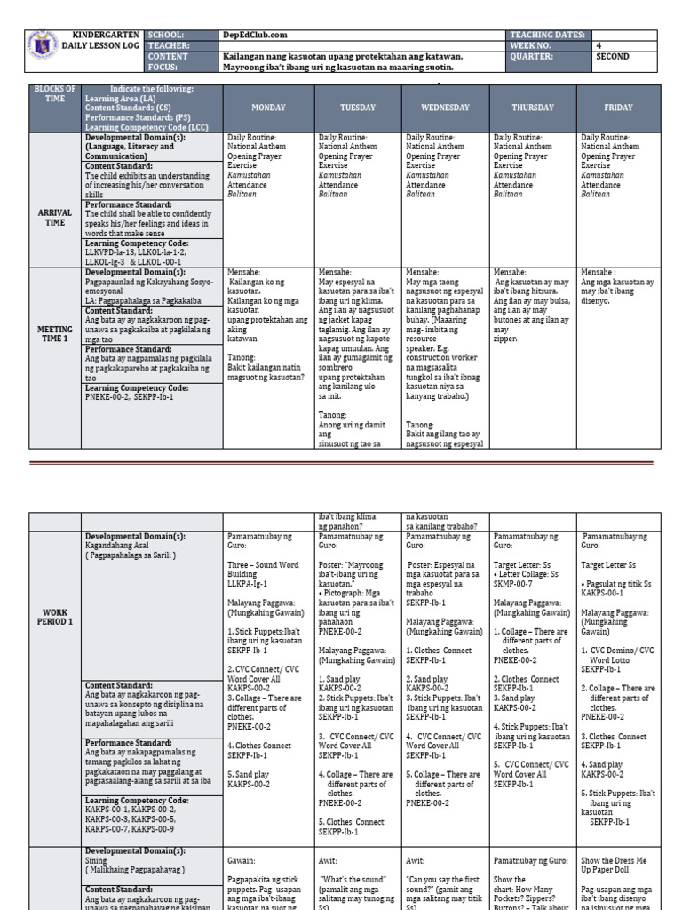 DLL Kinder Q2 W4 | PDF