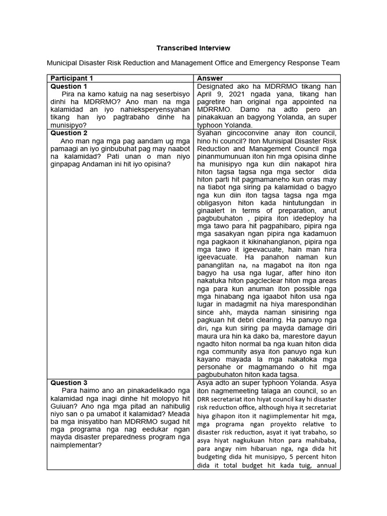 Transcribed Interview 1 | PDF | Wellness