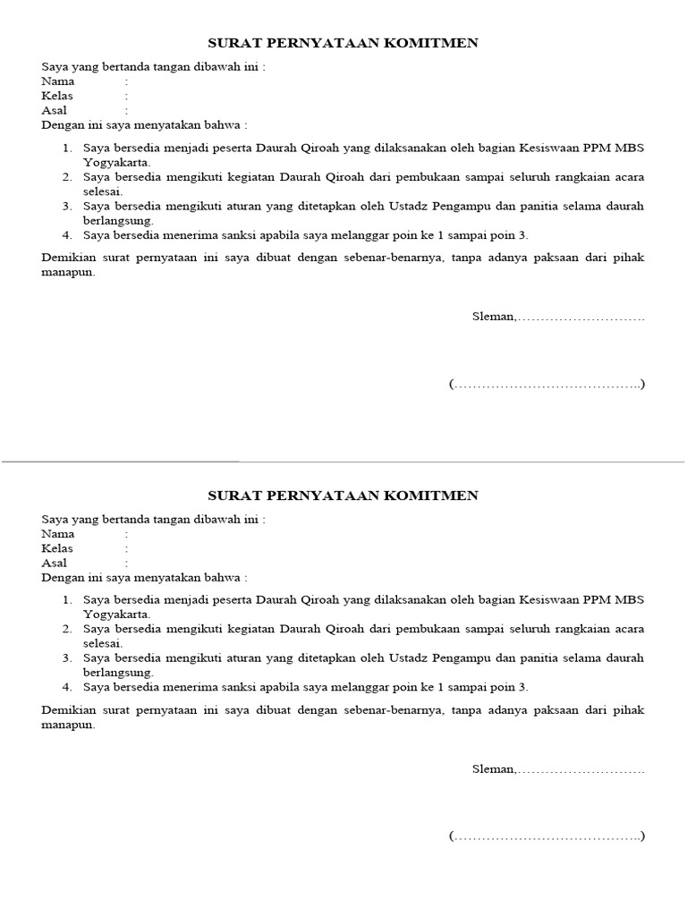 Surat Pernyataan Komitmen | PDF