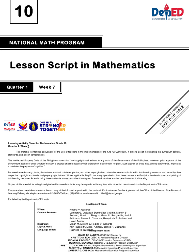 Lesson Script in Mathematics: National Math Program | PDF | Copyright ...