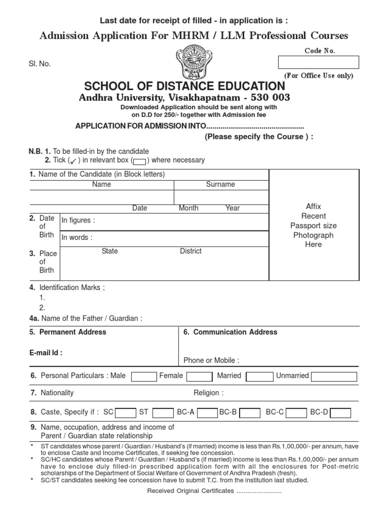 LLM-MHRM Admn. Application | PDF | University And College Admission | Further Education