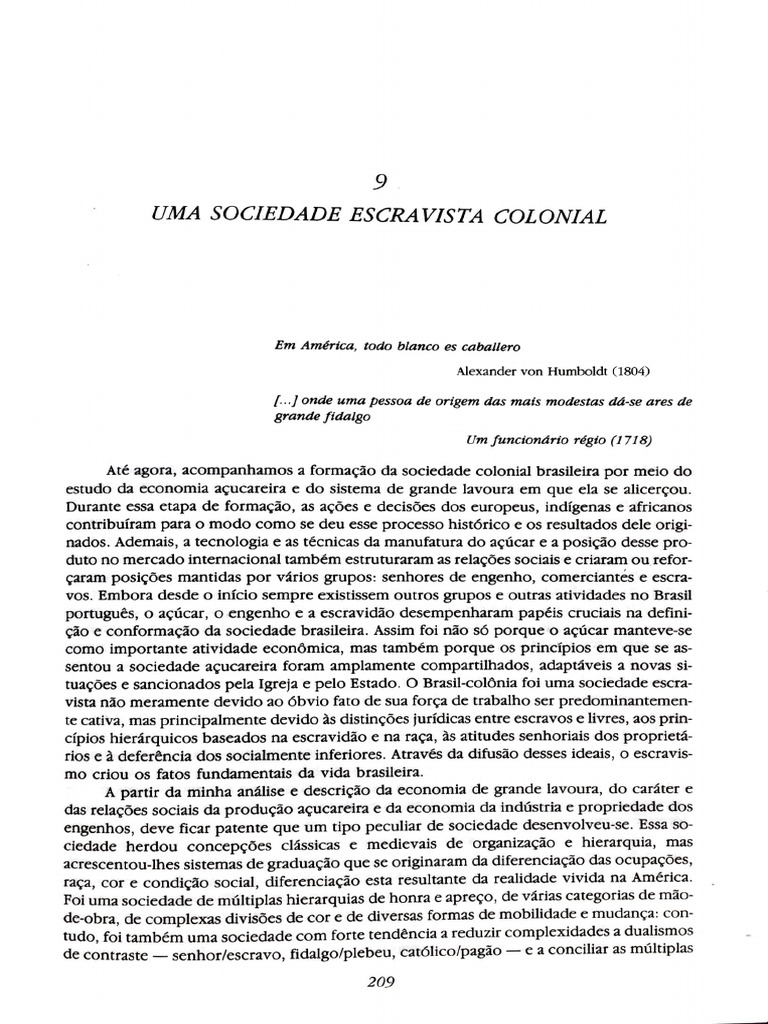 7 - SCHWARTZ, Stuart. A Sociedade Escravista Colonial | PDF