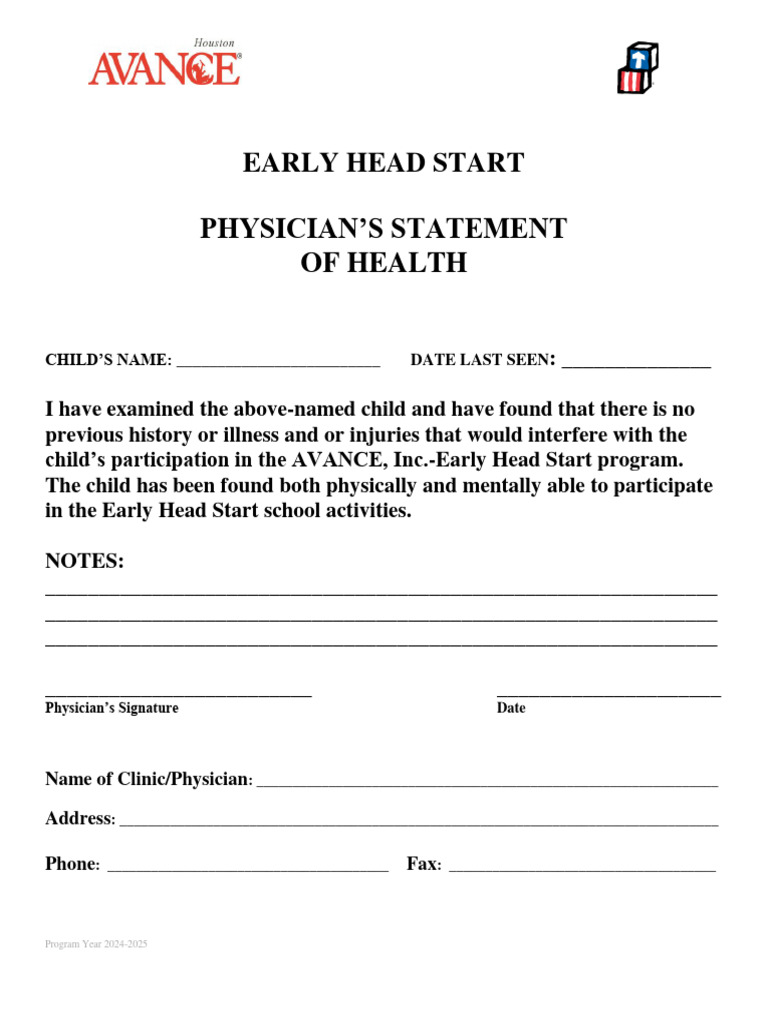 Early Head Start Health Statement | PDF | Career & Growth | Self ...