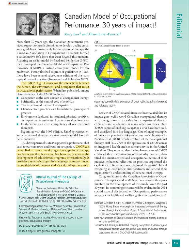 Canadian Model of Occupational Performance - Overview | PDF ...