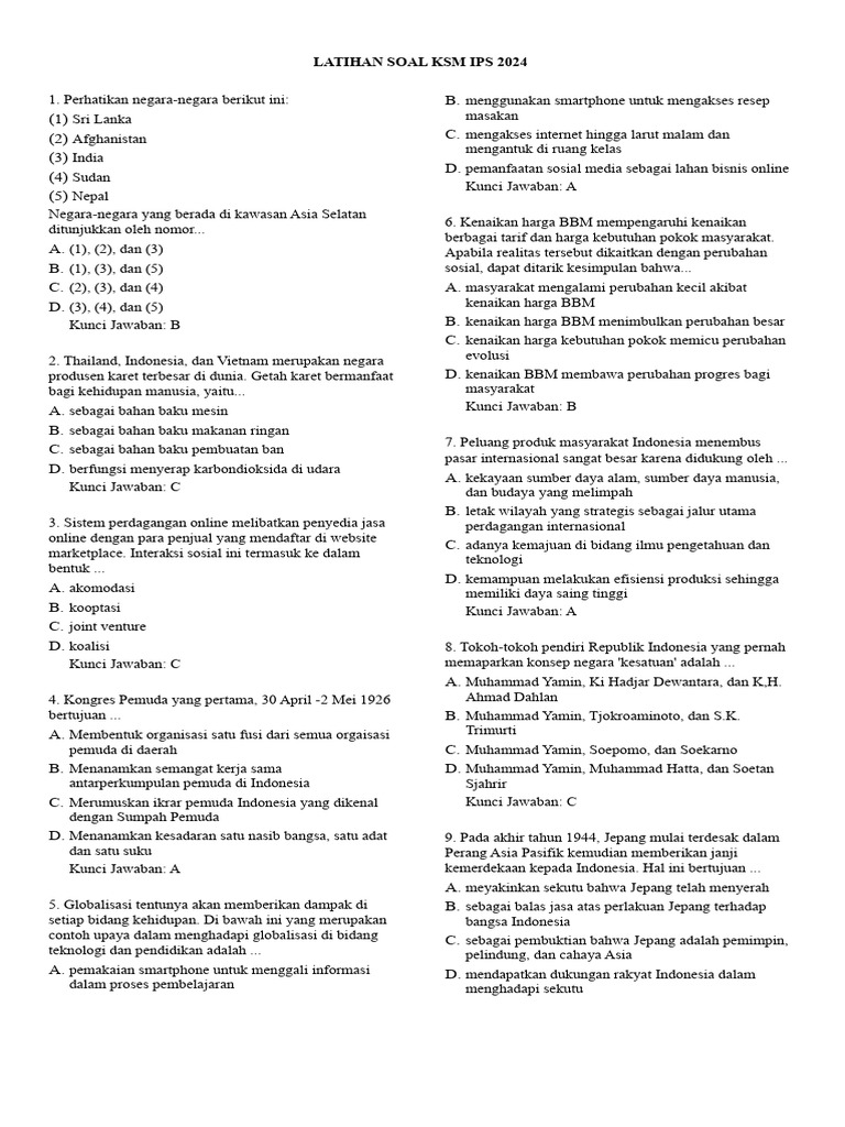 Latihan Soal KSM Ips 2024 | PDF