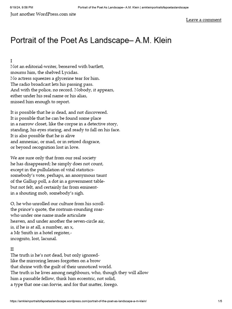 A.M. Klein's Portrait of the Poet | PDF