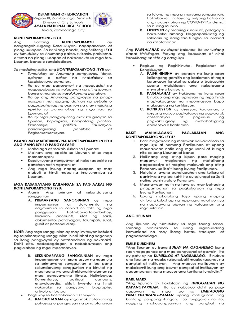 First-Quarter-handouts Arpan G10 | PDF