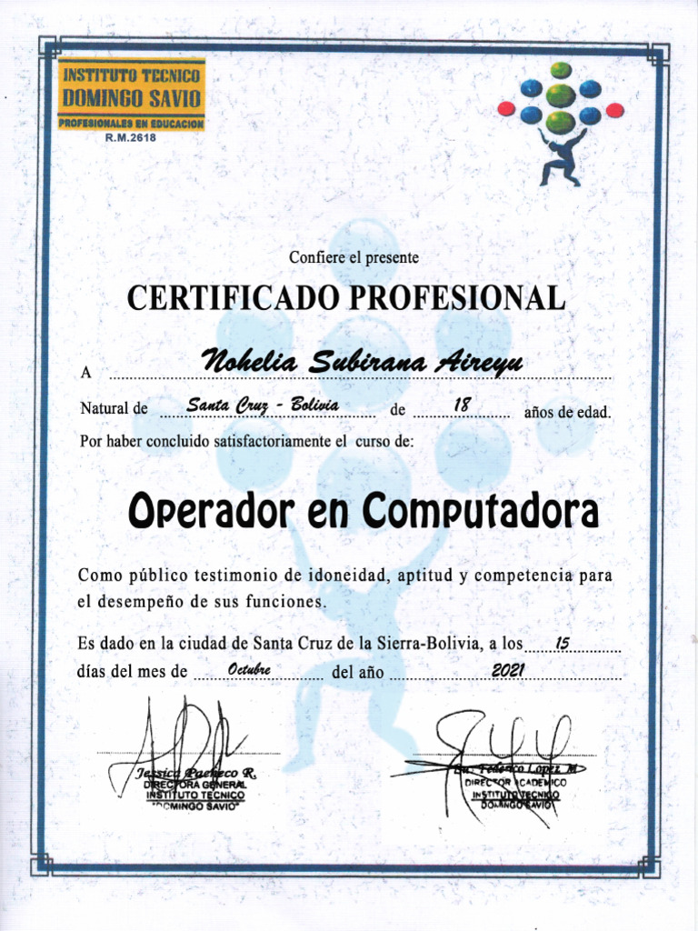 Certificado Operador en Computadora Cumbre | PDF