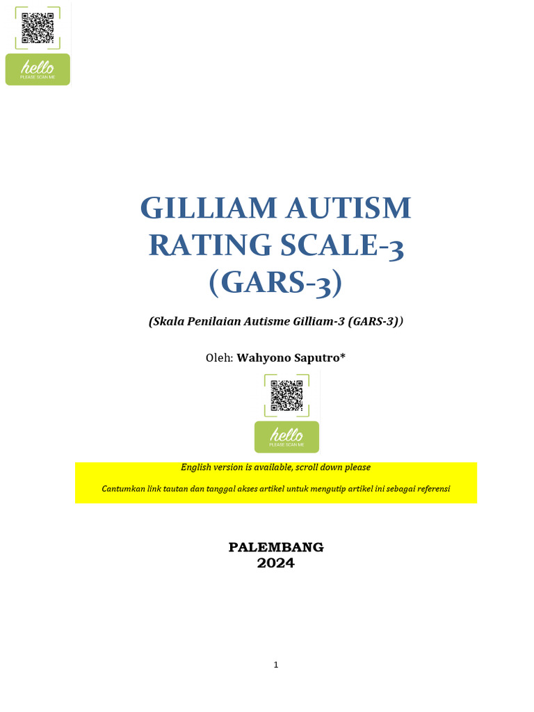 GILLIAM AUTISM RATING SCALE-3 (GARS-3) | PDF
