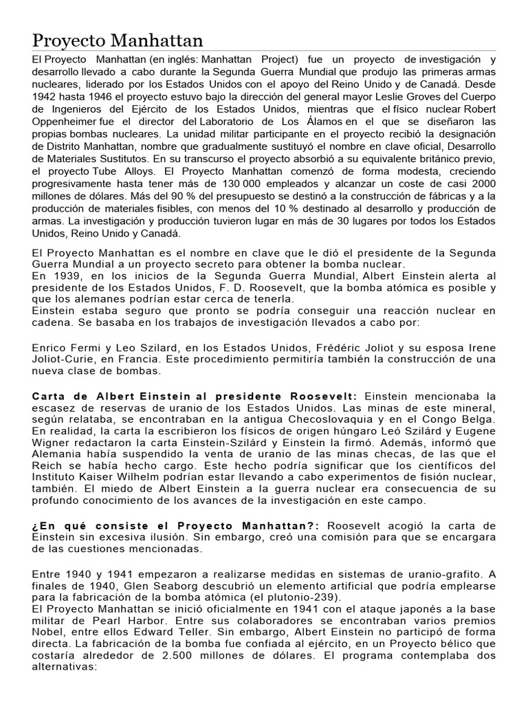 Lectura de Proyecto Manhattan | PDF | Proyecto Manhattan | La energía ...