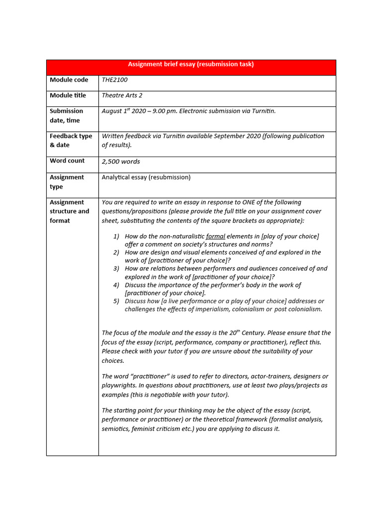 THE2100 Assignment Brief Resit Essay | PDF | Essays | Theory