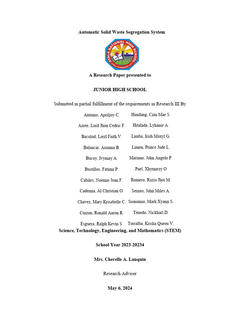 Automatic Solid Waste Segregation System With Line Following Device 1 1 ...