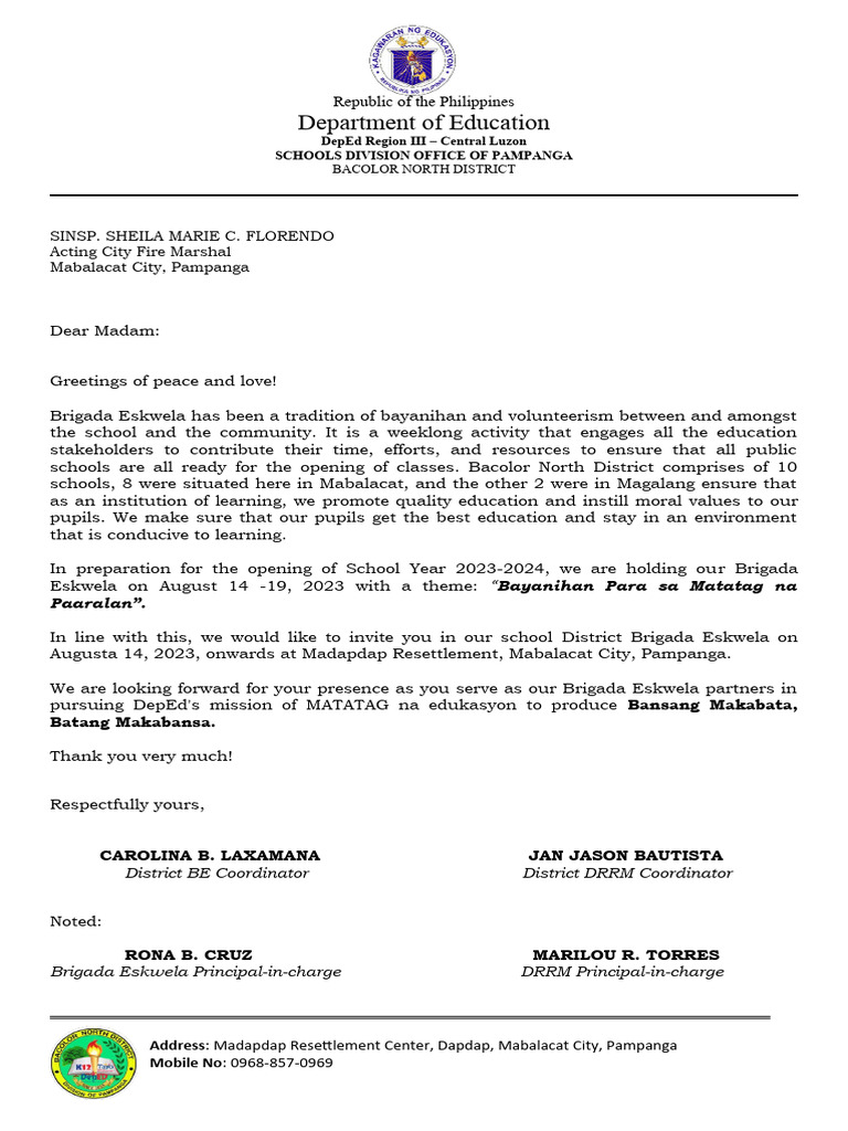 Invitation Letter For DRRM | PDF