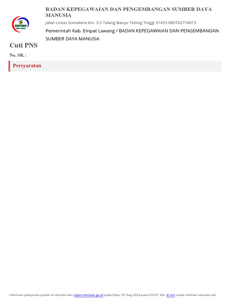 Unduh Standar Pelayanan - Cuti PNS | PDF