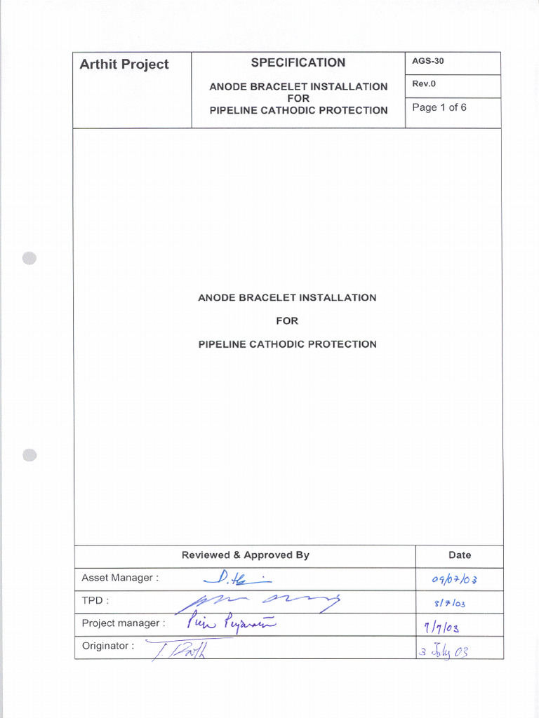 Bracelet Anode Installation Specification | PDF | Corrosion | Pipe ...